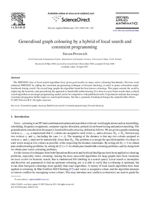 Pdf Generalised Graph Colouring By A Hybrid Of Local Search And