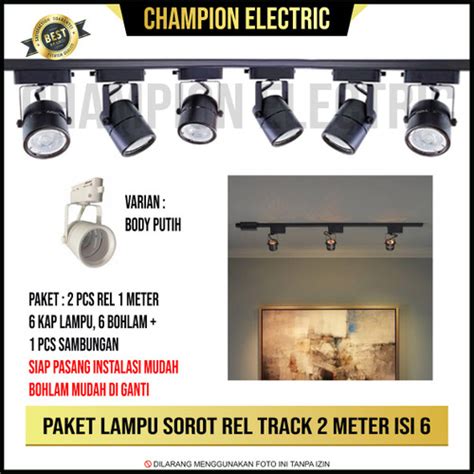 Jual Lampu LED Sorot 1 Set Isi 6 Rel 2M LED Track Light Rel Spotlight Model E27 Putih 7W