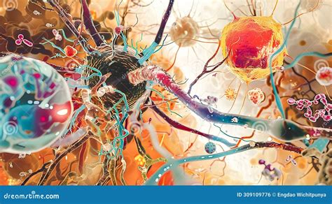 Neural Network And Cells In A Hyperrealistic And Colorful Design Stock Illustration