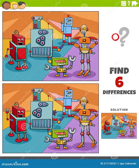 differences educational game with robots fantasy characters stock