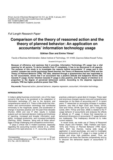 Pdf Comparison Of The Theory Of Reasoned Action And The Theory Of