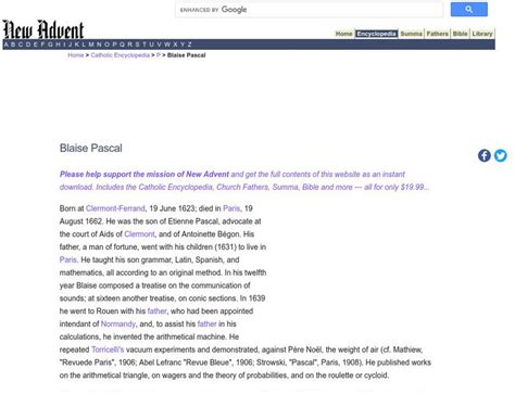 Catholic Encyclopedia Blaise Pascal Handout For 9th 10th Grade