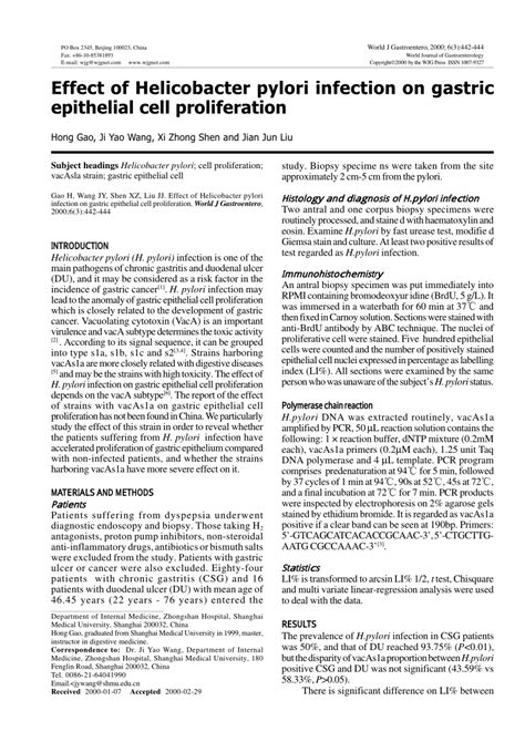 Pdf Effect Of Eradication Of Helicobacter Pylori On Gastric Epithelial Cell Proliferation