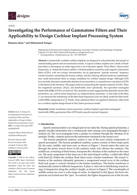 Pdf Investigating The Performance Of Gammatone Filters And Their Applicability To Design