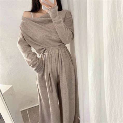 Set단품가능 모스트 기모 드레이프 티셔츠와이드 밴딩 팬츠 투피스 세트 4color 에이블리