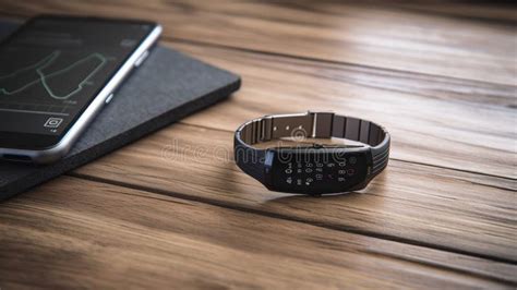 Fitness Tracker On A Wooden Table Next To A Notebook Stock Illustration
