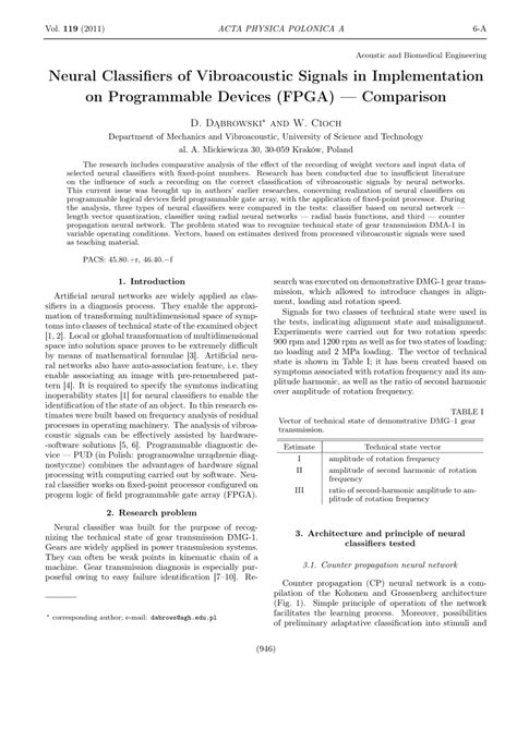 Pdf Neural Classifiers Of Vibroacoustic Signals In Implementation On