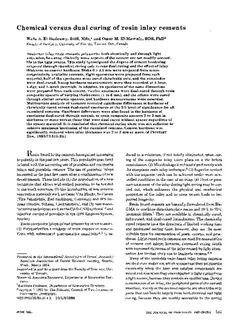 Pdf Chemical Versus Dual Curing Of Resin Inlay Cements