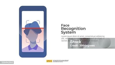 스마트폰에서 얼굴 인식 시스템 스캔 얼굴 생체 인식 데이터 식별 보안 웹 방문 페이지 템플릿 배너 프리젠 테이션 소셜 포스터 광고 홍보 또는 인쇄 미디어 생체 인식에 대한