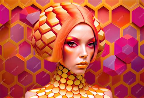 Premium Photo Futuristic Stylish Fashion Art With Hexagonal Shape Pattern And Vivid Pink Color