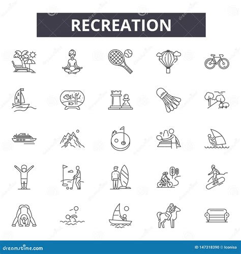 Recreation Line Icons Signs Vector Set Linear Concept Outline Illustration Stock Vector