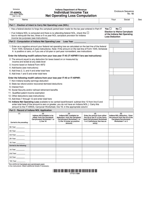 Fillable Schedule It 40nol State Form 46004 Individual Income Tax