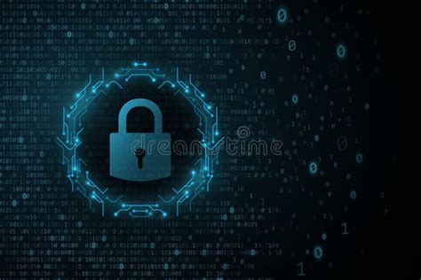 Lock Icon In Frame Of Circuit Computer Board With Glowing Software