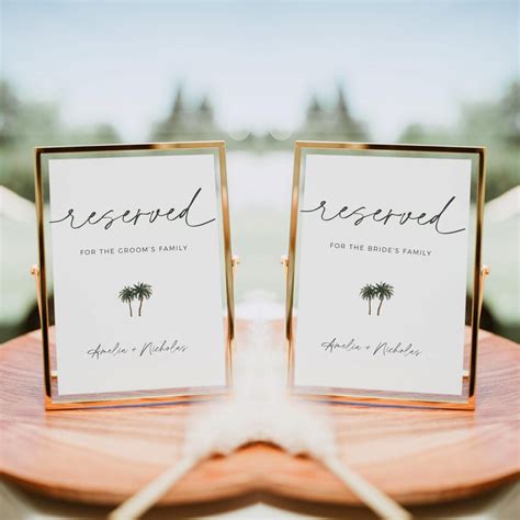 Editable Minimalist Tropical Reserved Table Sign Wedding Reception