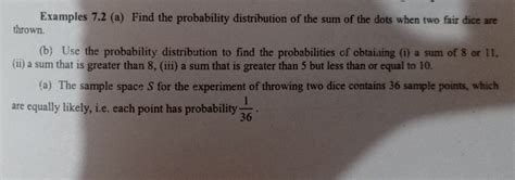 Solved Examples A Find The Probability Distribution Of The Sum Of The Dots When Two Fair