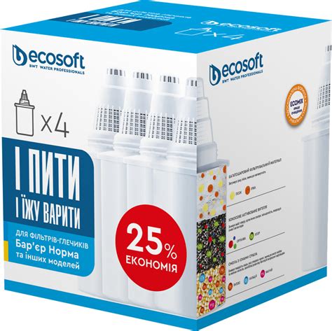 Картридж для фільтру глечика Ecosoft до глечиків Барєр 4 шт купити ціна характеристики Comfy