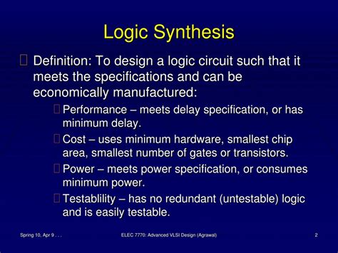 PPT ELEC 7770 Advanced VLSI Design Spring 2010 Logic Synthesis PowerPoint Presentation ID