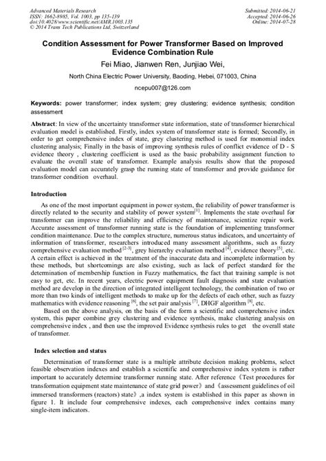 Condition Assessment For Power Transformer Based On Improved Evidence Combination Rule