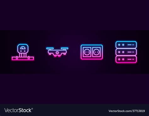 Set Line Smart Sensor Drone Flying Electrical Vector Image