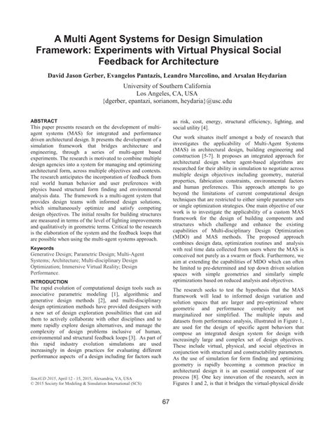 PDF Multi Agent Systems For Design Simulation Framework Experiments With Virtual Physical