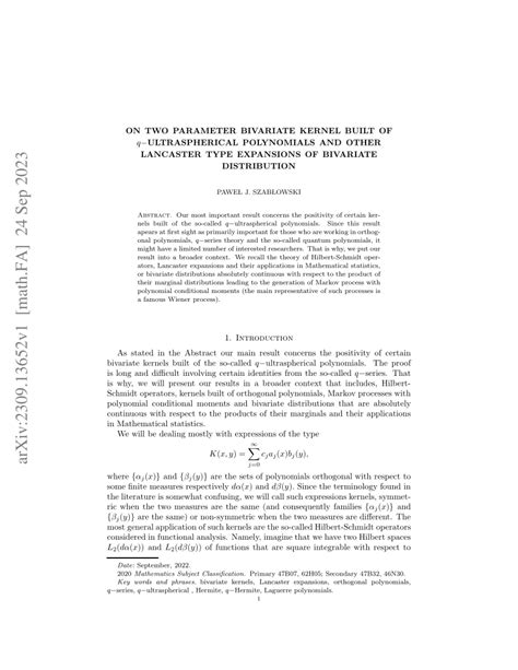 Pdf On Two Parameter Bivariate Kernel Built Of Q−ultraspherical