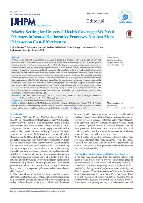 Pdf Priority Setting For Universal Health Coverage We Need Evidence Informed Deliberative