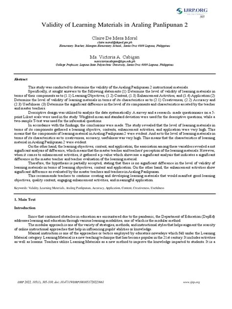 Validity Of Learning Materials Pdf Teaching Method Learning