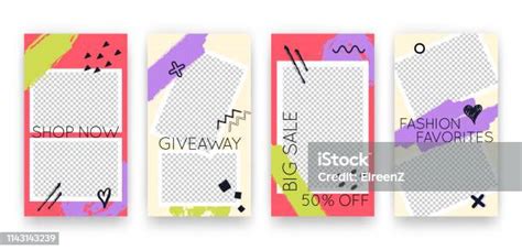 벡터 트 렌 디 한 편집 가능한 소셜 미디어 네트워크 이야기 템플릿 세트 전단지 카드 포스터에 대 한 현대적인 디자인 배경 Brand Name Online Messaging