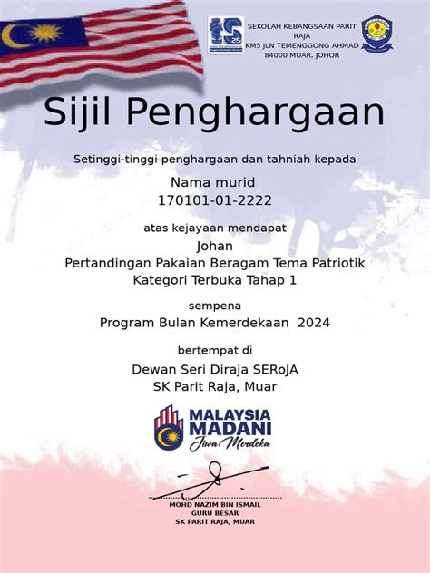 Sijil Pertandingan Pakaian Beragam Tema Patriotik Pdf