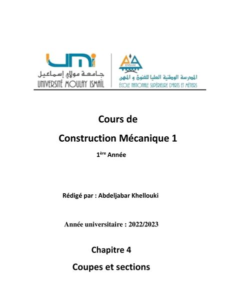 Cours Construction Mécanique Chapitre 4 Coupes Et Sections Cours De