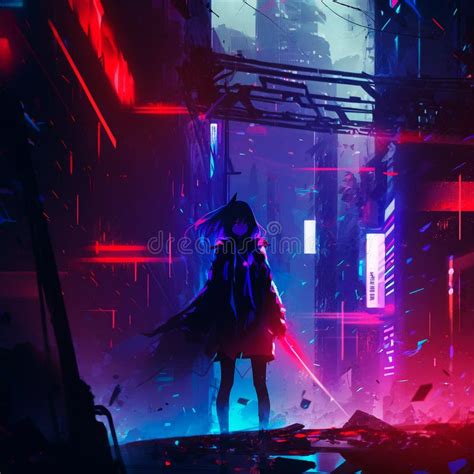 Silhouette Of A Girl With A Magic Sword Stock Illustration