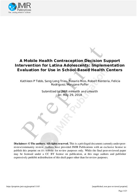 Pdf A Mobile Health Contraception Decision Support Intervention For Latina Adolescents