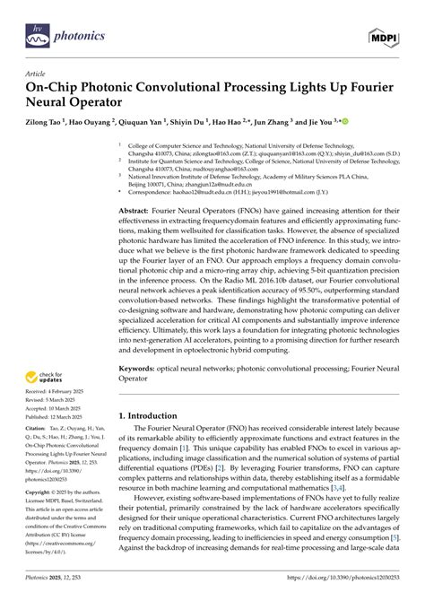 Pdf On Chip Photonic Convolutional Processing Lights Up Fourier Neural Operator