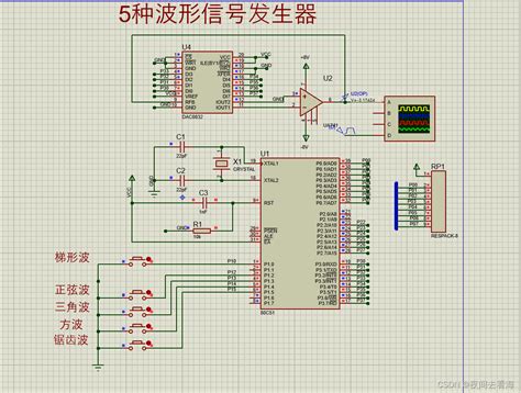 【proteus仿真】基于51单片机的五种信号发生器梯形波、正弦波、三角波、方波、锯齿波信号发生器在proteus中长什么样 Csdn博客