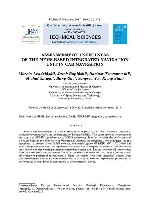 Pdf Assessment Of Usefulness Of The Mems Based Integrated Navigation
