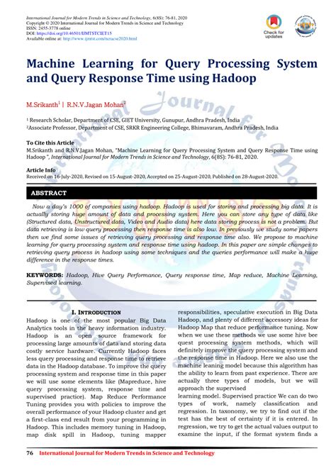 Pdf Machine Learning For Query Processing System And Query Response Time Using Hadoop