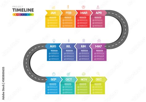 Road Map Infographic 12 Steps Timeline Concept Winding Road Vector Illustration Stock Vector