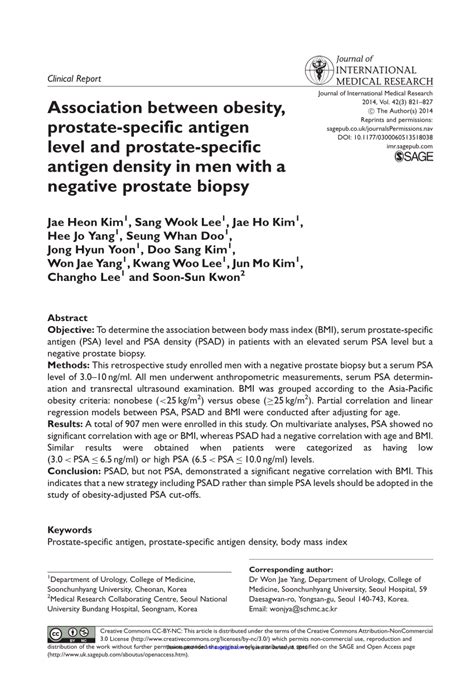Pdf Association Between Obesity Prostate Specific Antigen Level And Prostate Specific Antigen