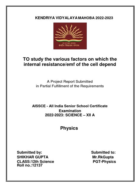 12th Physics Project File Pdf Electrical Resistance And Conductance Physical Sciences