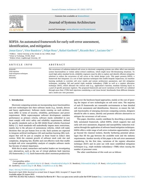 Sofia An Automated Framework For Early Soft Error Assessment