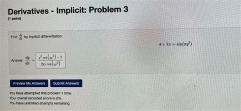 solved derivatives implicit problem 4 1 point find