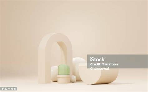 3d 선인장과 샌즈 사막 미니 테마로 브라운 크림 연단을 모의하십시오 제품 및 화장품 프리젠 테이션을위한 받침대 단계 광고를위한 추상적 인 다채로운 장면 판매 프로모션 배경