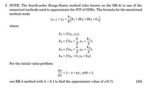 solved 5 note the fourth order runge kutta method also
