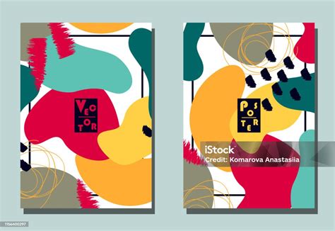 그래픽 요소로 커버 추상 적 모양 아방가르드 콜라주 스타일의 두 현대적인 벡터 전단지 0명에 대한 스톡 벡터 아트 및 기타 이미지 Istock