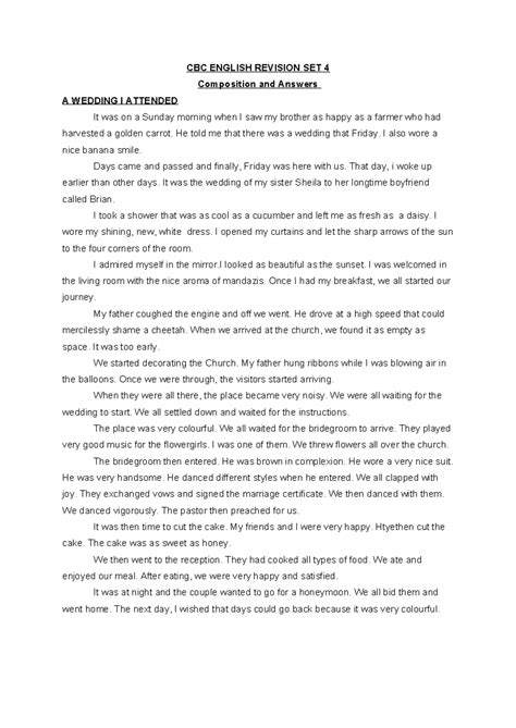 CBC English Revision SET 4 Composition And Answers CBC ENGLISH REVISION SET 4 Composition And
