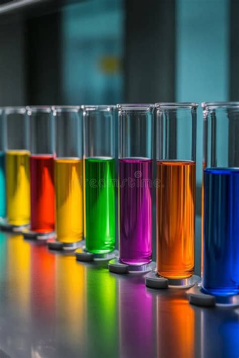Vivid Colors In Test Tubes A Close Up Of A Laboratory Experiment With A