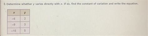 3 determine whether y varies directly with x if so find the constant
