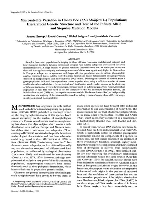 [pdf] microsatellite variation in honey bee apis mellifera l