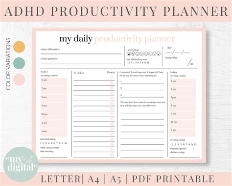 Adhd Planner Adhd Planner Printable Adhd Daily Planner Adhd Etsy España