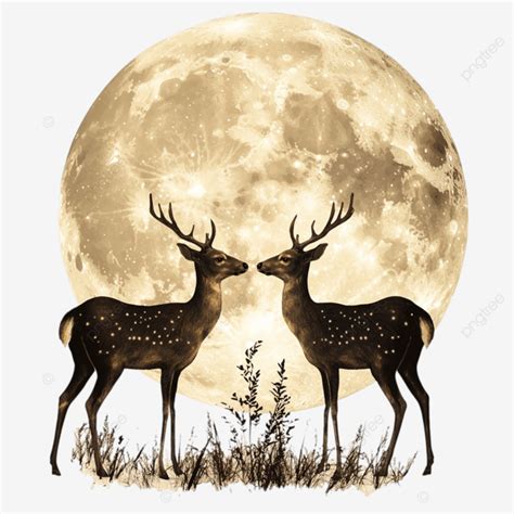 보름달 앞에 서 있는 사슴 두 마리 사슴 보름달 자연 Png 일러스트 및 이미지 에 대한 무료 다운로드 Pngtree